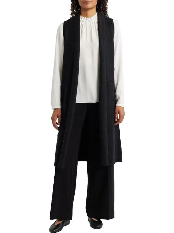 Eileen Fisher Shawl Collar Wool Longline Vest - Dark Charcoal