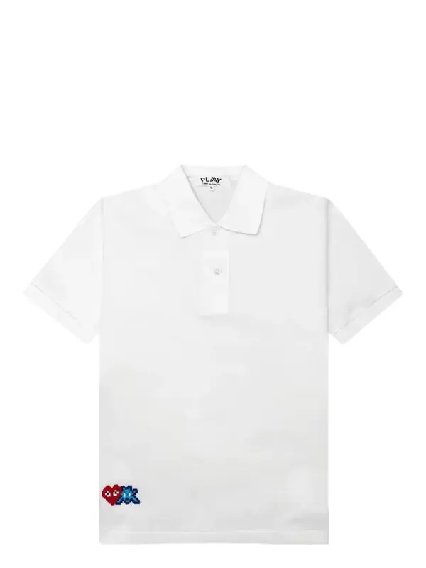 Play Comme Des Garcon X Invader Pixel-heart Embroidered Polo Shirt - White