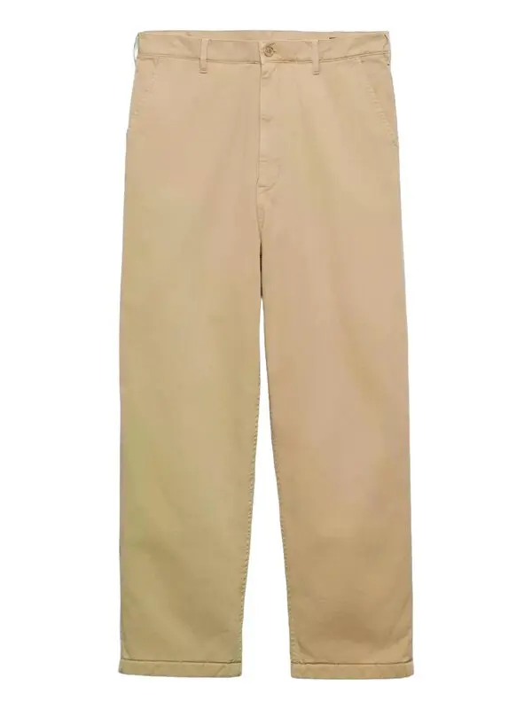Prada Cotton Trousers With Triangle Logo - Neutrals