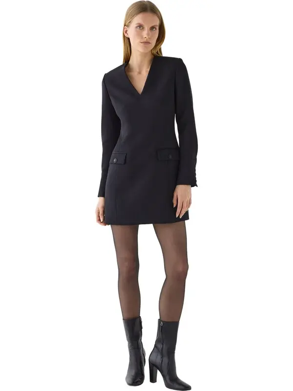 Veronica De Piante Elsie Mini Dress In Grain De Poudre Wool - Black