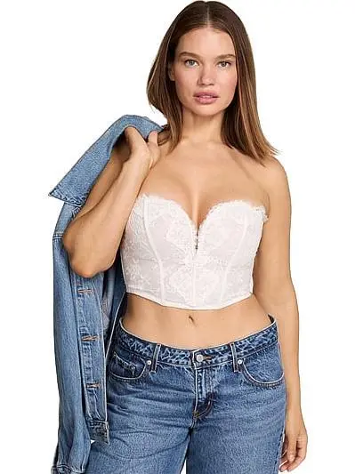 Victoria's Secret Dream Angels Dare To Lace Deep-v Cropped Corset Top - White,ivory