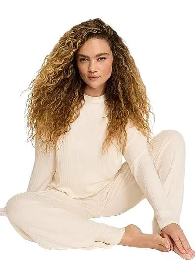 Victoria's Secret Modal Wide-rib Long Lounge Set - White,ivory