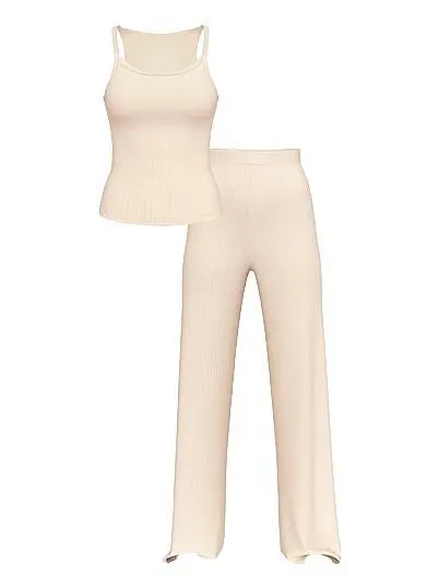 Victoria's Secret Modal Wide-rib Lounge Tank & Pants Set - White,ivory