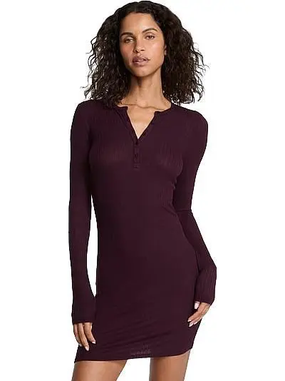 Victoria's Secret Sosoft™ Modal Wide-rib Long-sleeve Henley Dress - Purple