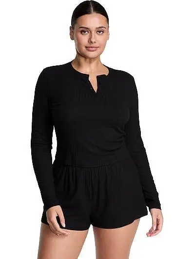 Victoria's Secret Wide-rib Long-sleeve Lounge Set - Black