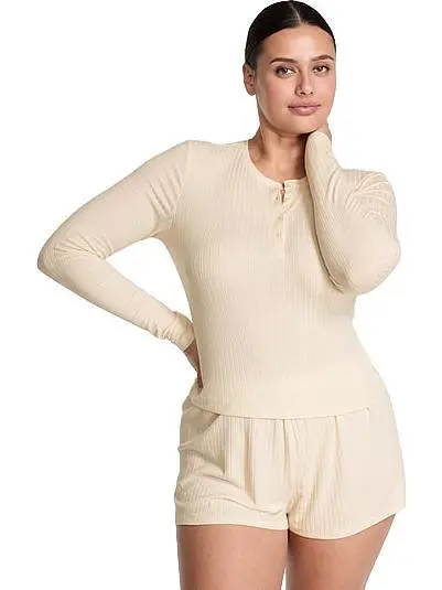 Victoria's Secret Wide-rib Long-sleeve Lounge Set - White,ivory