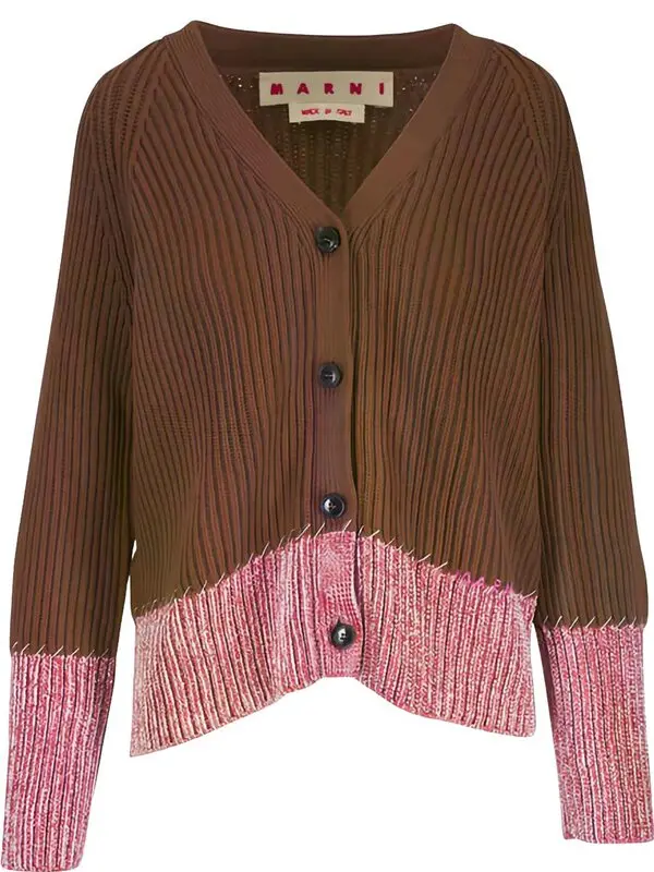 Marni Ribbed V-neck Cardigan - Brown