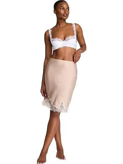 Victoria's Secret Dream Angels Satin Lace-trim Slip Skirt - Beige