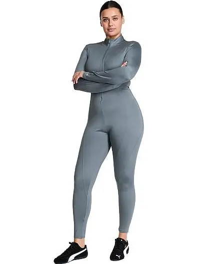 Victoria's Secret Vsx Essential Long-sleeve Jumpsuit - Grey