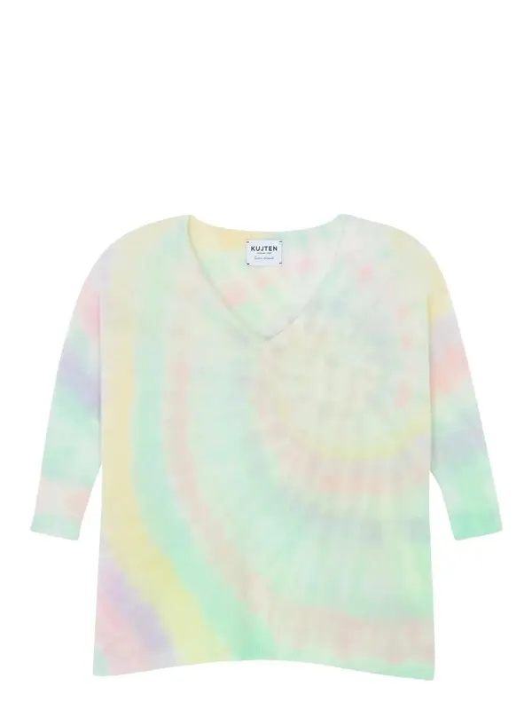 KUJTEN Tie-dye V-neck Sweater - White