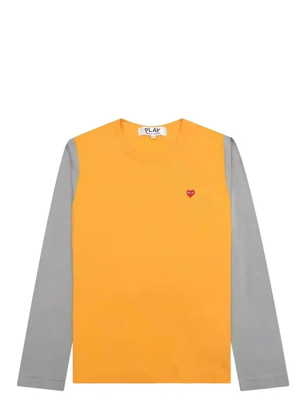 Play Comme Des Garcon Heart-embroidered Two-tone Long-sleeve T-shirt - Yellow