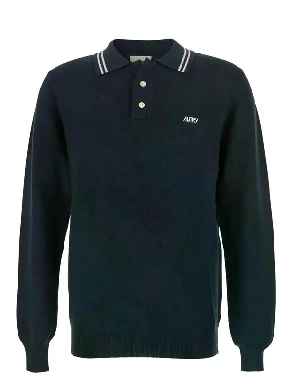AUTRY Embroidered Long-sleeve Polo Shirt - Blue