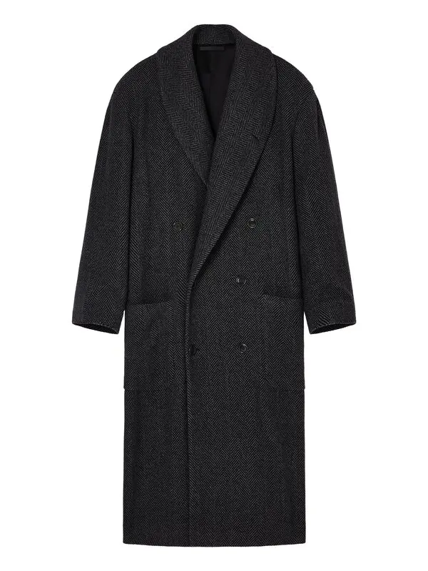 Giorgio Armani Long Coat In Chevron Cashmere Cloth - Grey