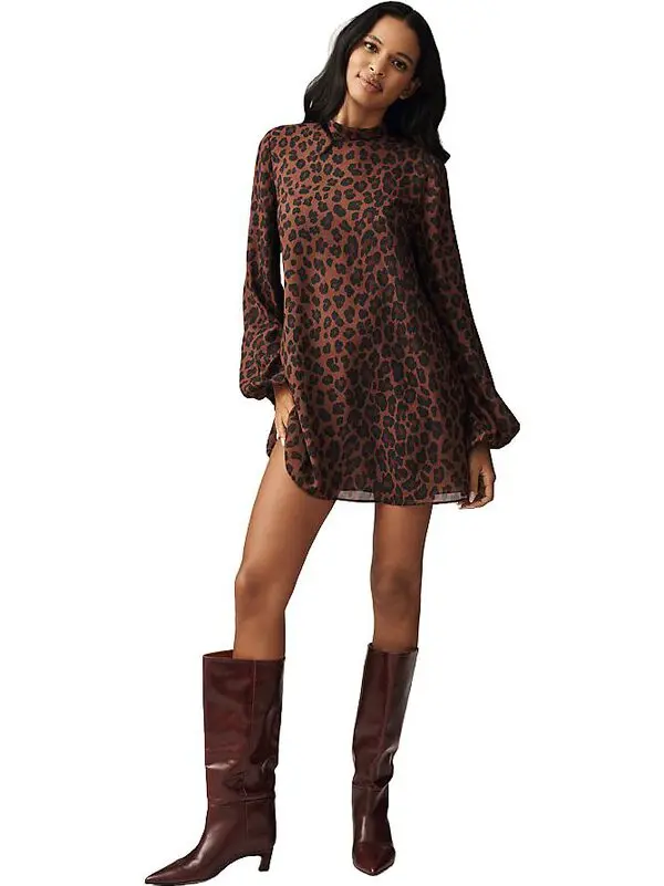 SIMONMILLER Joplin Long-sleeve Chiffon Mini Dress - Brown