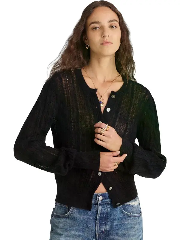 Madewell Alpaca Blend Pointelle-stitch Cardigan - Navy