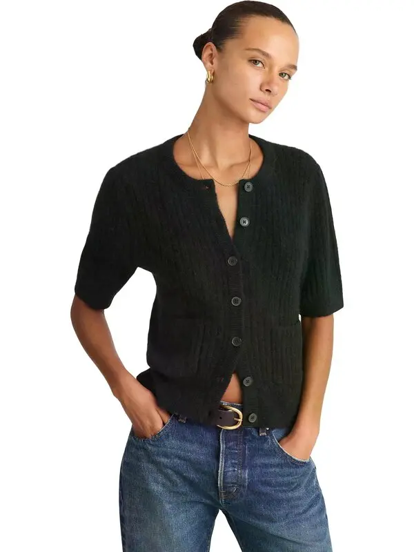 Madewell Patch-pocket Puff-sleeve Cardigan - True Black