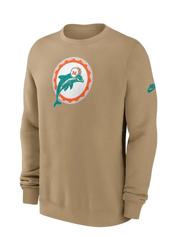 Nike Miami Dolphins Swing Pass Rewind Club Nfl Pullover Crew - Brown