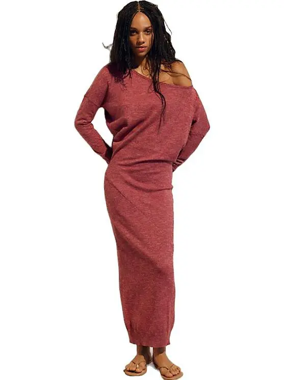 Free People Hollis Sweater Midi Dress - Rhubarb Rose Combo