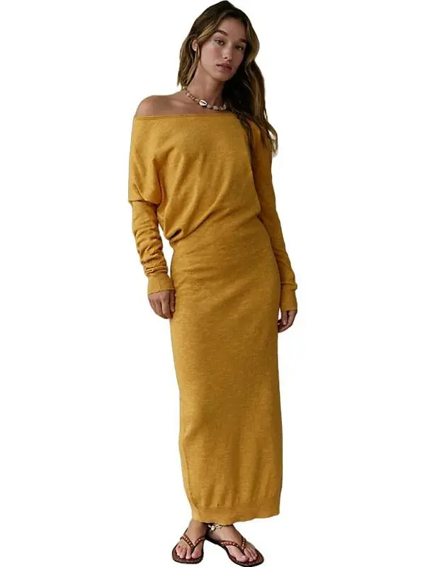Free People Hollis Sweater Midi Dress - Sunflower Sunset Combo