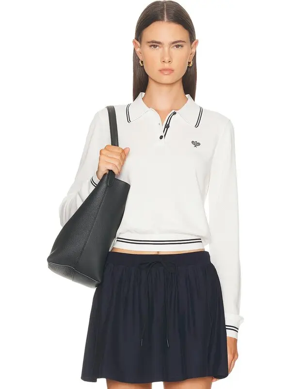 FRAME Long Sleeve Tennis Polo Top - White