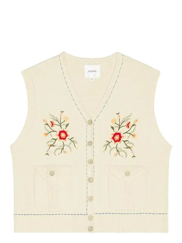 FOUND Floral Embroidered Knit Vest - Cream