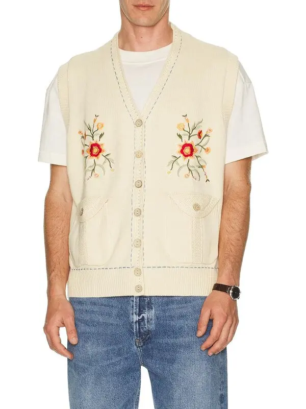 FOUND Floral Embroidered Knit Vest - Cream