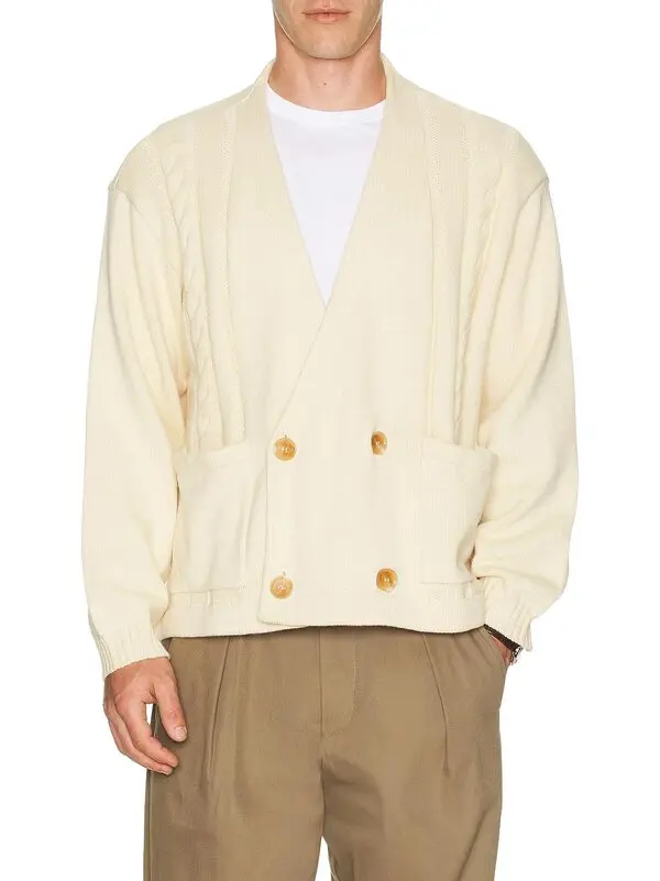 FOUND Double Breasted Cable Knit Cardigan - Cream