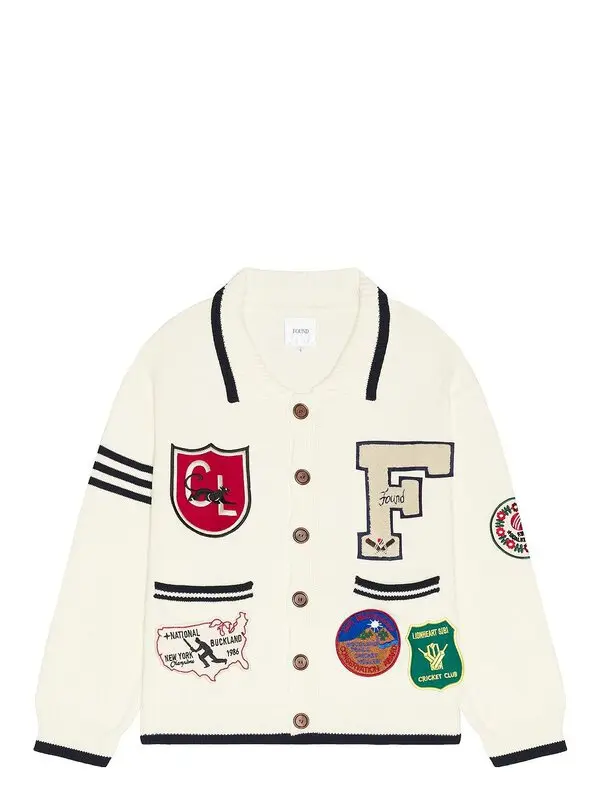 FOUND York Varsity Patch Collared Cardigan - Off White