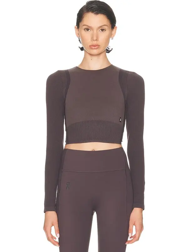 On Studio Knit Long Crop Top - Pebble & Black