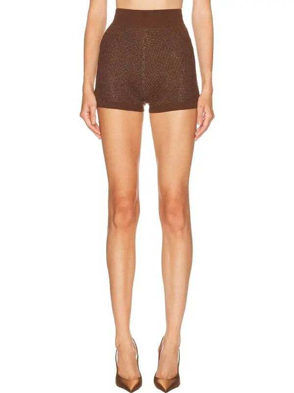 David Koma Rhinestone Embroidered Shorts - Brown