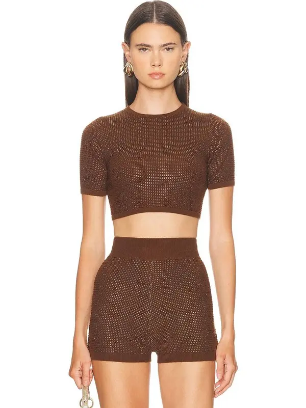 David Koma Rhinestone Embroidered Crop Top - Brown