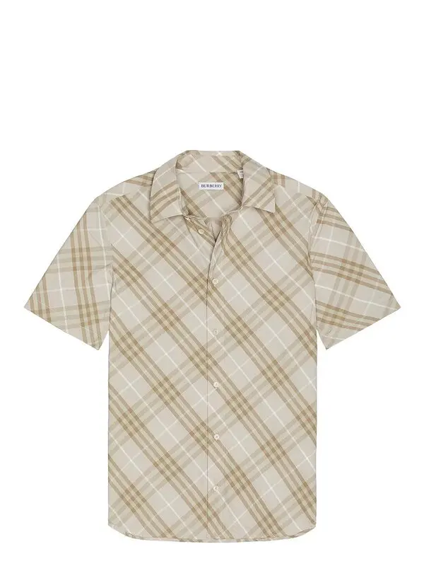Burberry Robert Essentials Classic Short Sleeve Shirt In Grey - Stone Grey Check