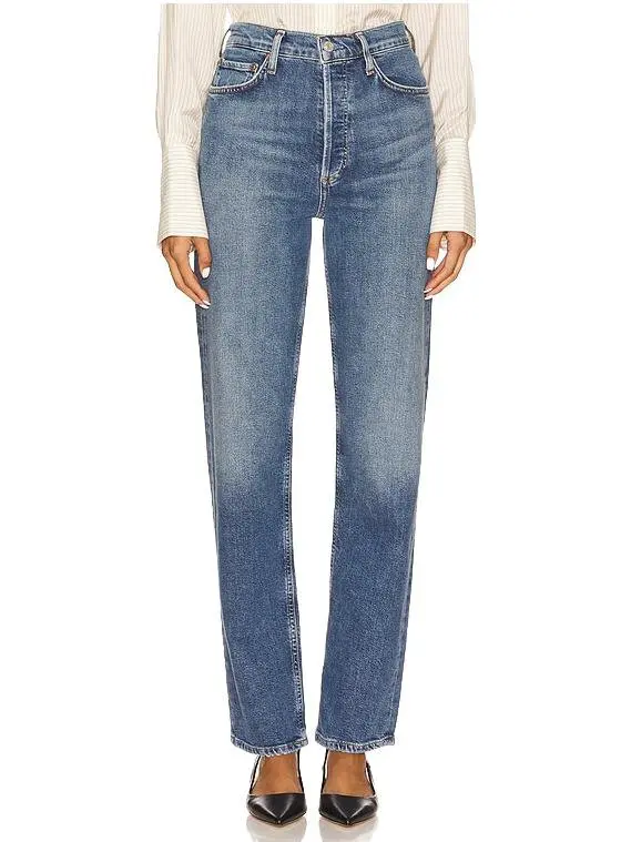 AGOLDE 90s Pinch Waist Long High Rise Straight Jeans - Overcast