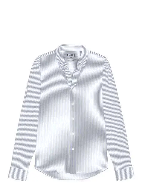 RHONE Slim Commuter Shirt In Blue - Dark Blue Wide Stripe
