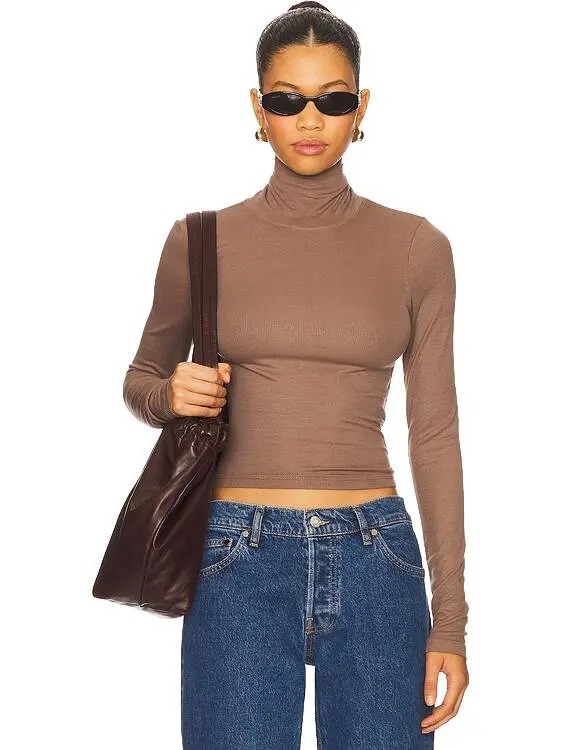Lamade Felix Crop Turtleneck Top - Truffle