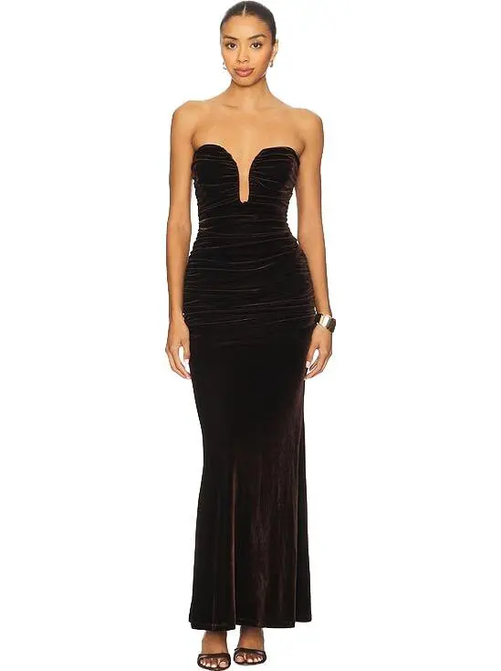 Bardot Elvira Velvet Maxi Dress - Chocolate