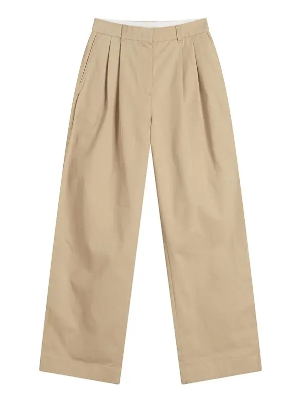 DUNST Wide Leg Chino Trousers - Beige