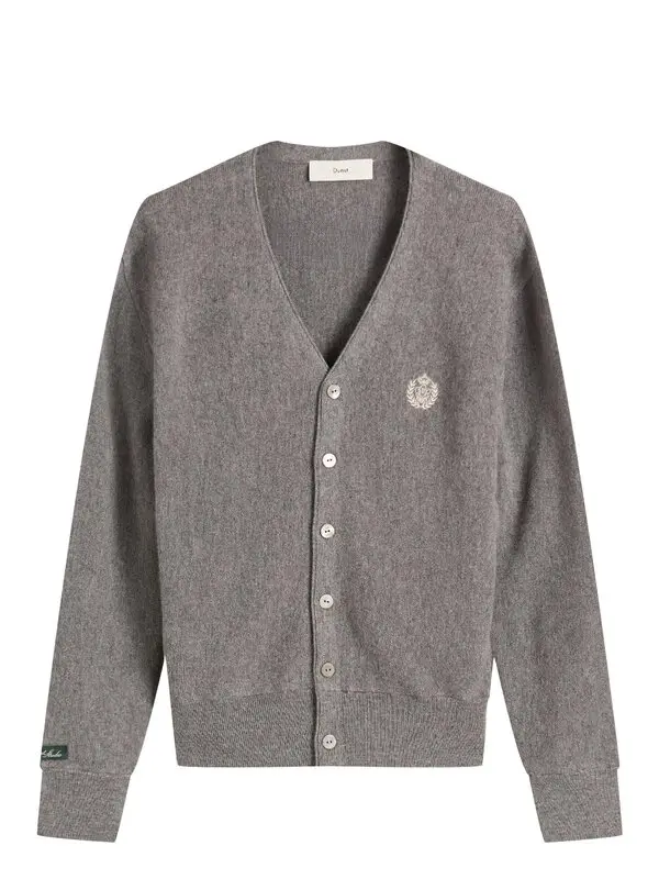 DUNST Wool Logo Cardigan - Melange Grey