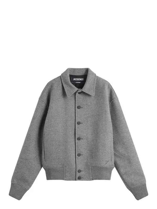 Jacquemus Cotton Wool Felt Bomber Jacket - Grey