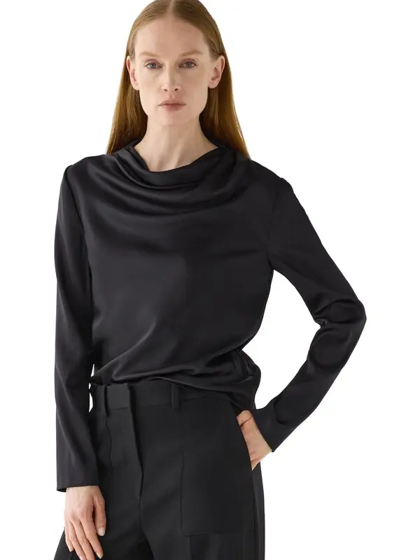 Veronica De Piante Cecilia Stretch Satin Top - Black