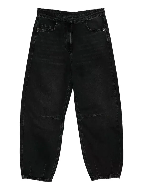 Patrizia Pepe Frayed Waist Balloon Jeans - Black
