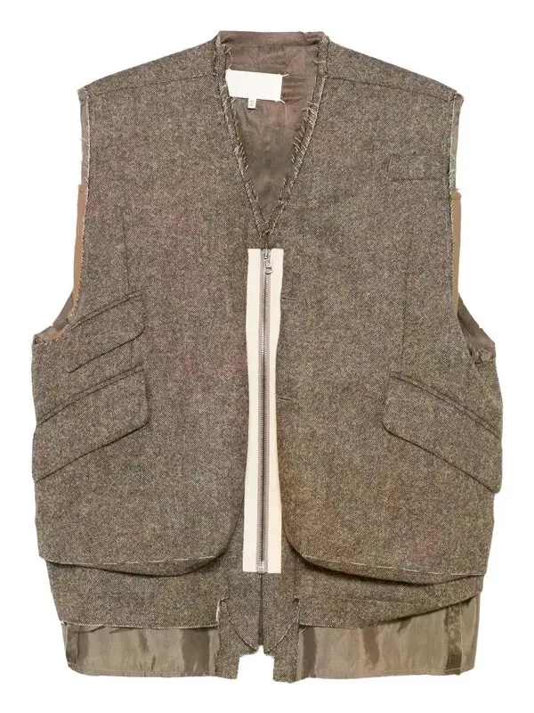 MAISON MARGIELA Pocket-detail Frayed-edge Gilet - Brown