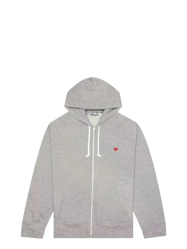 Play Comme Des Garcon Heart Embroidered Zip-up Sweatshirt - Grey