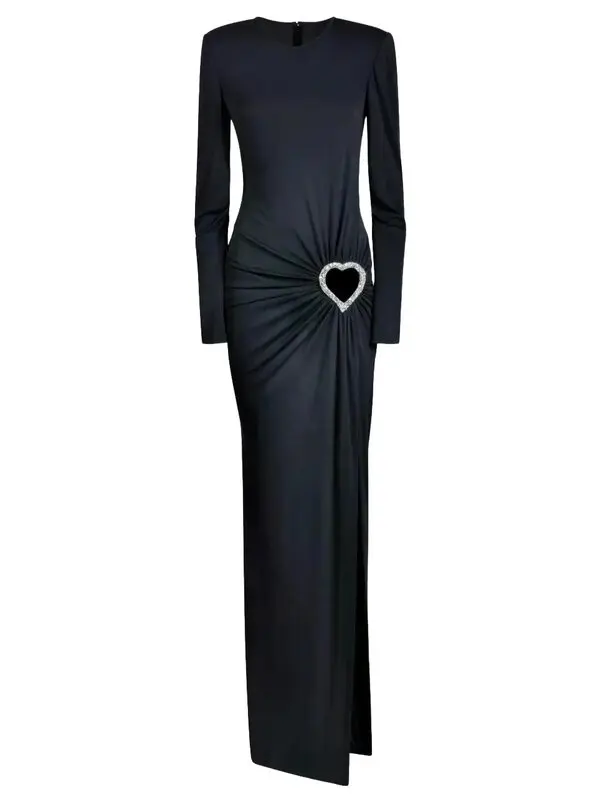 CHRISTINA CRAWFORD Heart-embellished Draped Maxi Dress - Black