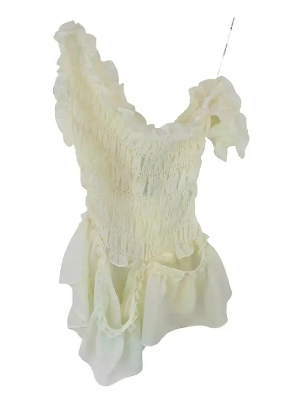 Rokh Smocked Ruffled Top - Neutrals