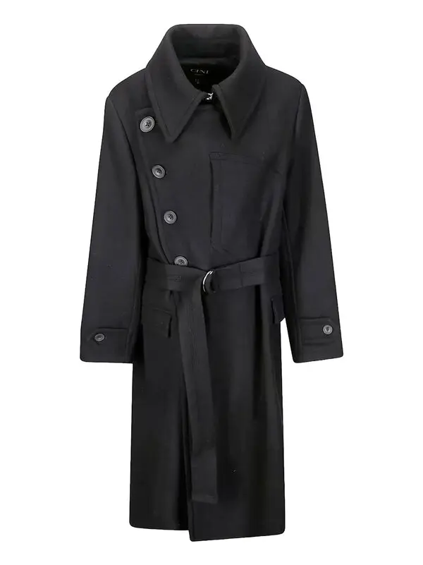 CINI Belted Wool-blend Coat - Black