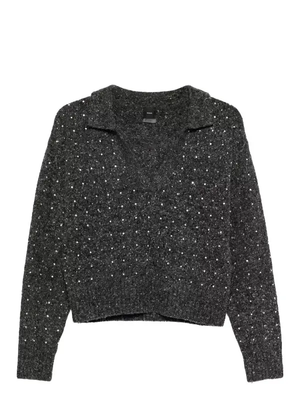 Pinko Rhinestone-embellished Collared Sweater - Grey