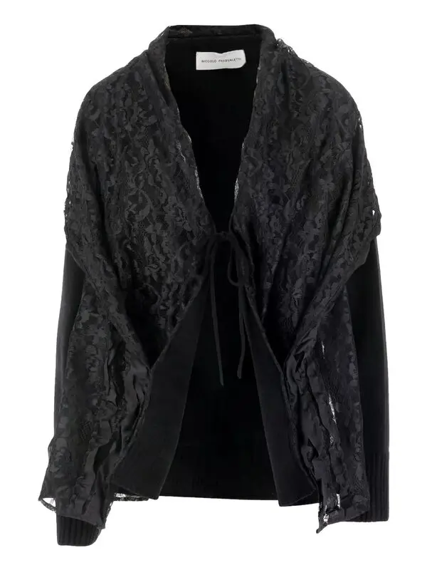 NICCOLO PASQUALETTI Lace-insert Crew-neck Cardigan - Black