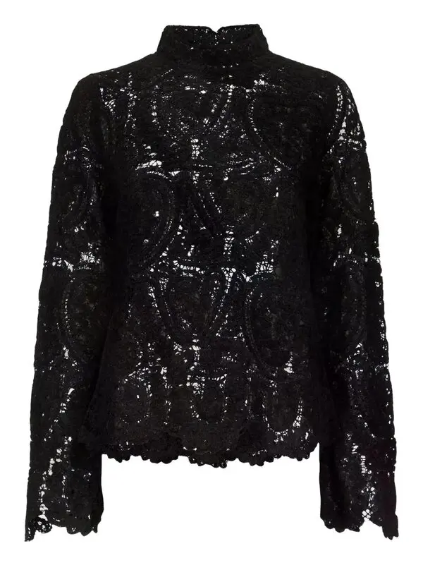Loulou De Saison Wade Velvet Silk Lace Knit Top - Black