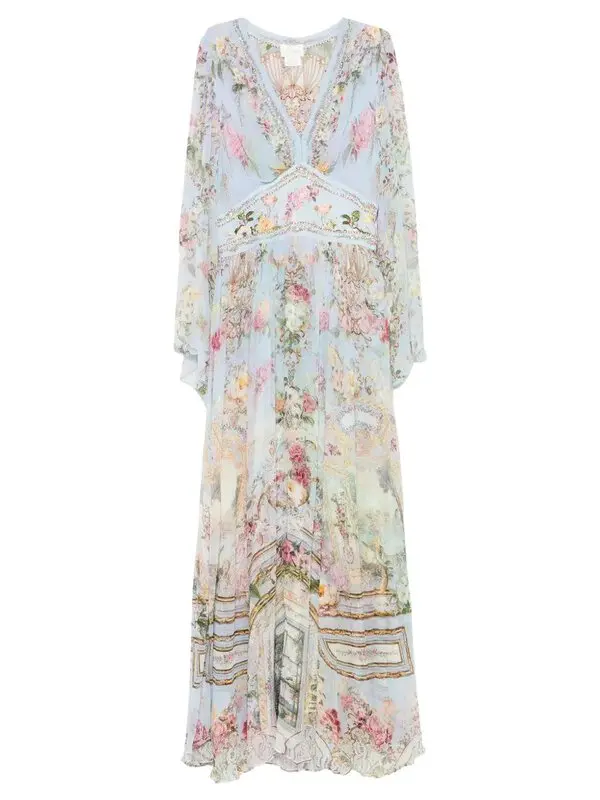 Camilla Floral-print Embellished Maxi Dress - Blue
